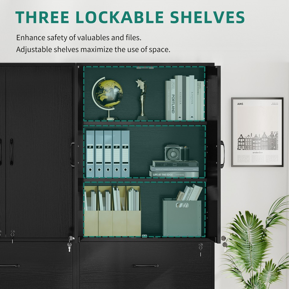 68" Wood File Cabinet wtih 2 Drawer Lateral Filing Locker for Home ...