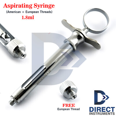 Dental Aspirating Syringe 1.8ml Anesthetic Thumb Ring Plunger AMR+EUR ...