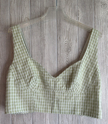 NWT Elodie Womens Lined Halter Top Lime Green Checkered Elastic ...