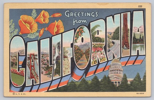 1941 Sacramento California Greetings Vintage Linen Postcard Curt Teich ...