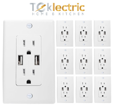 (10) Teklectric 4.2A Dual USB Receptacle 15A, Tamper Resistant ETL ...