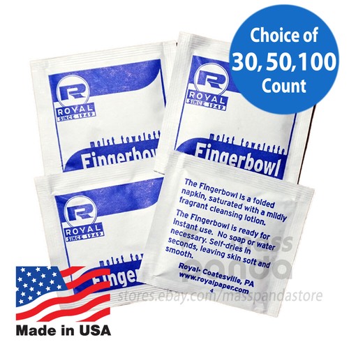 Royal Fingerbowl Moist Towelettes/Wet Wipes Individually Wrapped Lemon ...