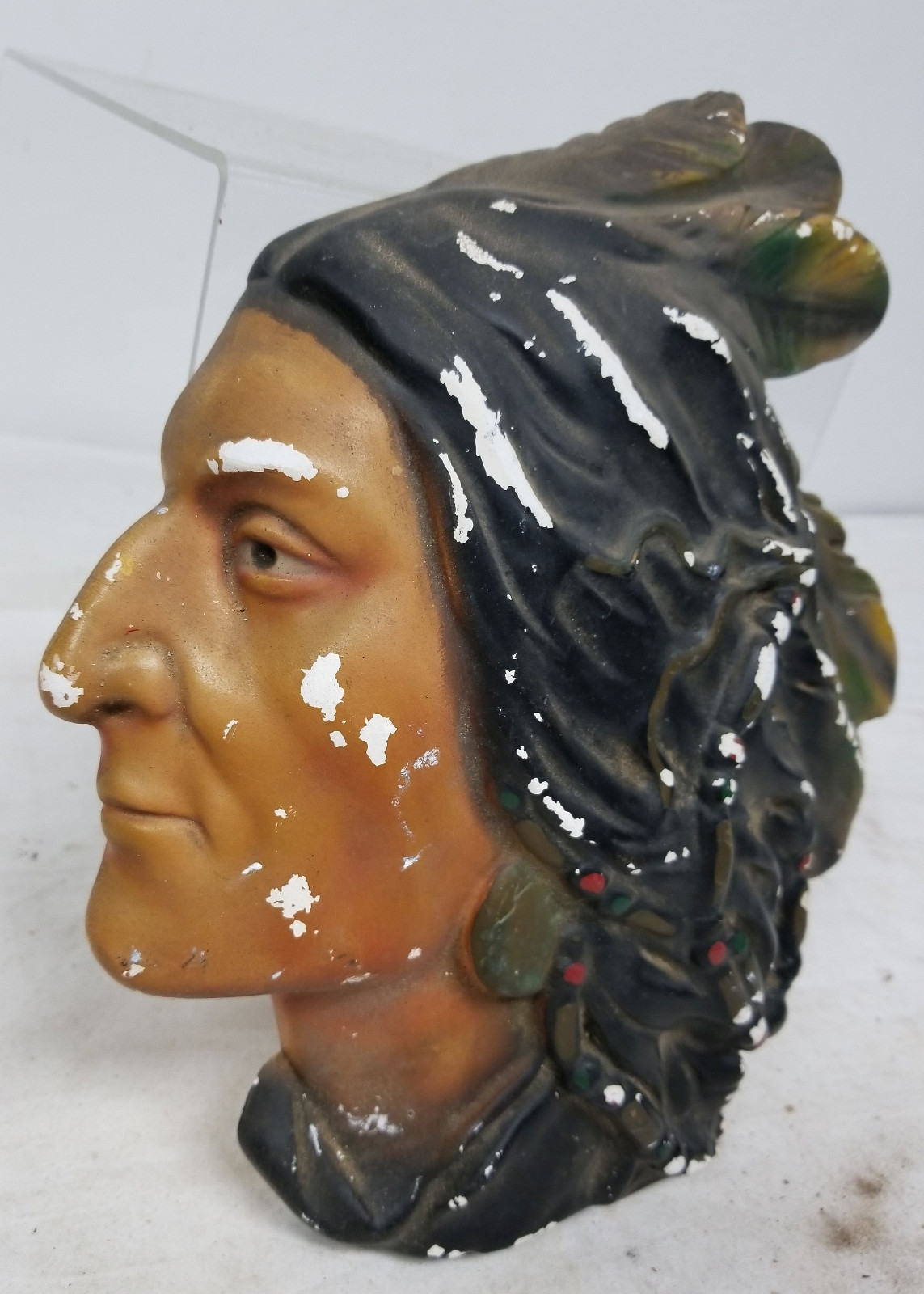 Antique Indian Head PLaster Painted Native American Wall Hanging ...