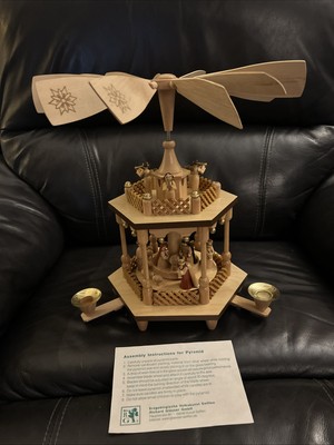 Vintage Pyramid 2 Tier German Christmas Wooden Nativity Candle Windmill ...