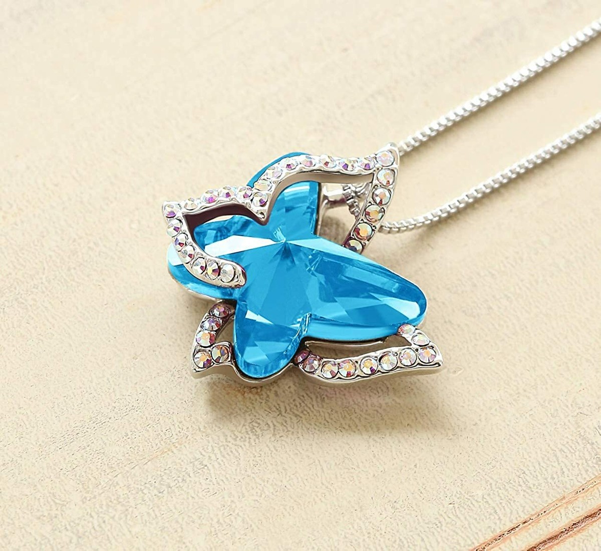 Aquamarine Birthstone Butterfly Necklace