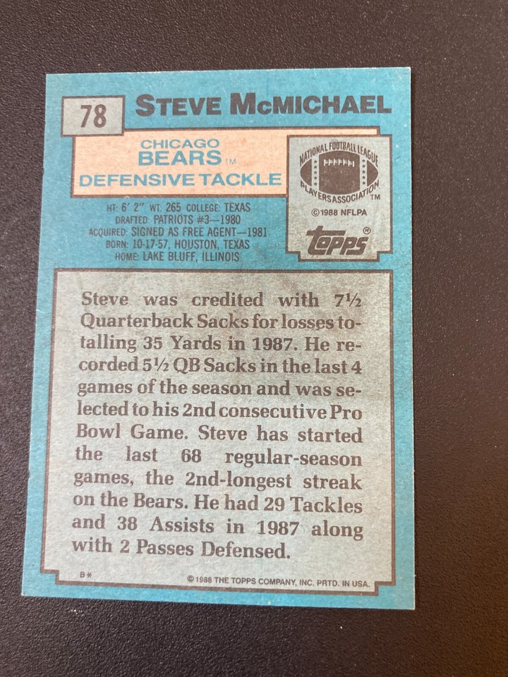 1988 Topps #78 Steve McMichael Chicago Bears Football Card HOFER | eBay