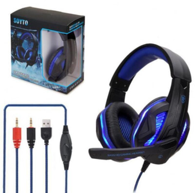 New Wired Gaming Headset PC, Blue LED, Extra Bass Omni Mic, USB, 3.5mm ...