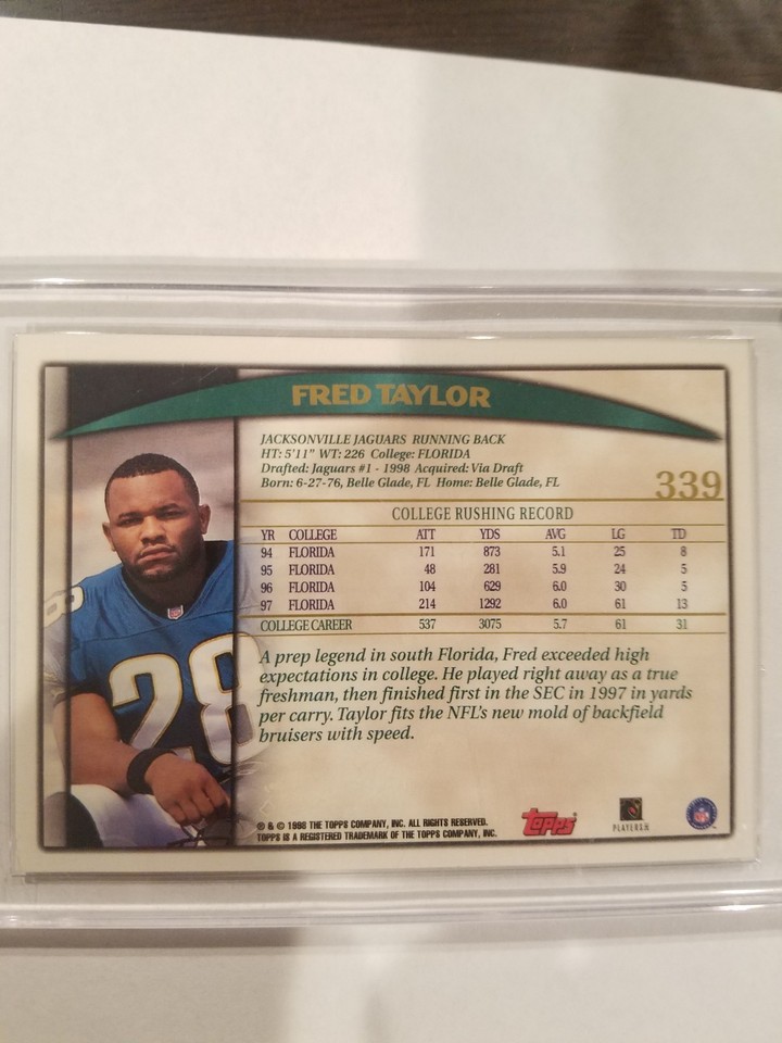 1998 FRED TAYLOR TOPPS GOLD DRAFT PICKS ROOKIE #339 JAGUARS | eBay