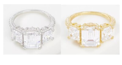 Judith Ripka Ring Triple Stone Diamonique Gold Clad or Sterling Silver ...