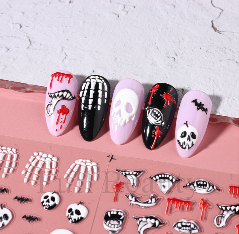 5D Nail Decals Halloween Horror Puppet Doll Bones Flame Evil Eyes ...