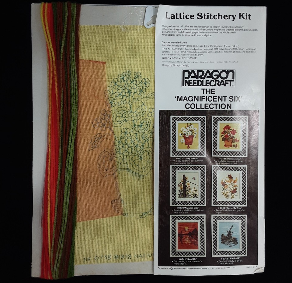 VTG 70s Paragon Needlecraft Lattice Stitchery Kit Geraniums No.0738 Yarn 1978 | eBay