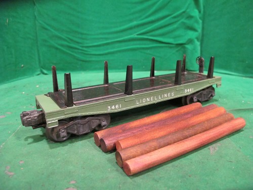 LIONEL #3461 OPERATING LOG CAR (GREEN)~ TESTED WORKS w/dark log load | eBay