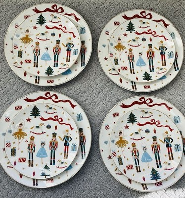 Grace Teaware Christmas NUTCRACKER BALLET Dinner & Side Plates Set of 8 ...
