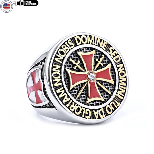 Europe & USA NEW Red Cross Circle Templar Masonic Ring Men Fashion ...