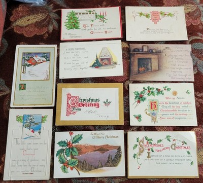 10 CHRISTMAS Greetings 1900's-1920's Used Vintage Postcards Crafts ...