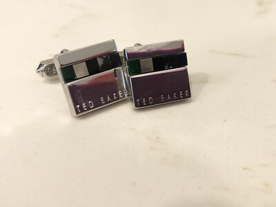 TED BAKER Designer CUFFLINKS Mens Jewelry Square Silver Green Gradient ...