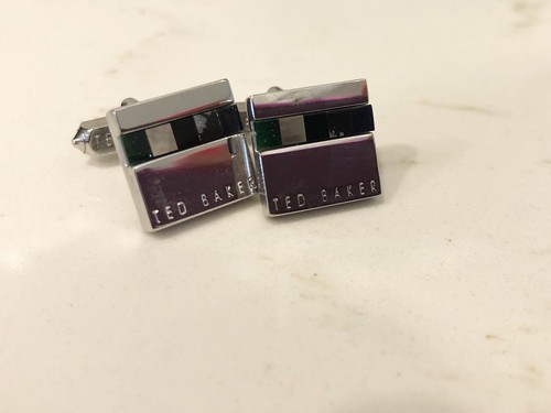 TED BAKER Designer CUFFLINKS Mens Jewelry Square Silver Green Gradient ...