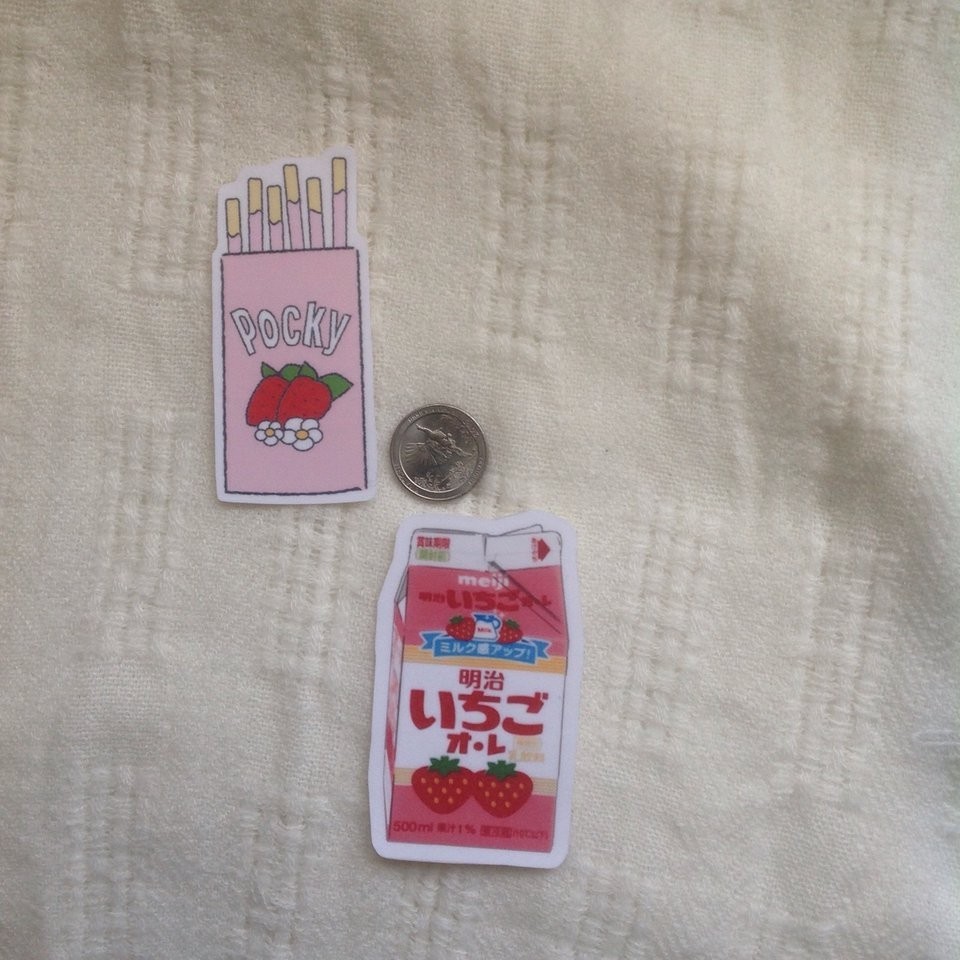 Strawberry Milk + Pocky 2 PCS Sticker Set | Pink Anime Laptop Stickers ...