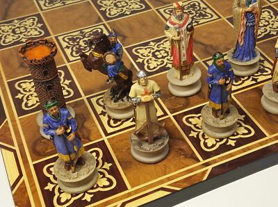 Medieval Times Crusade Arabian Vs Christian Chess Set W 17" Burlwood ...