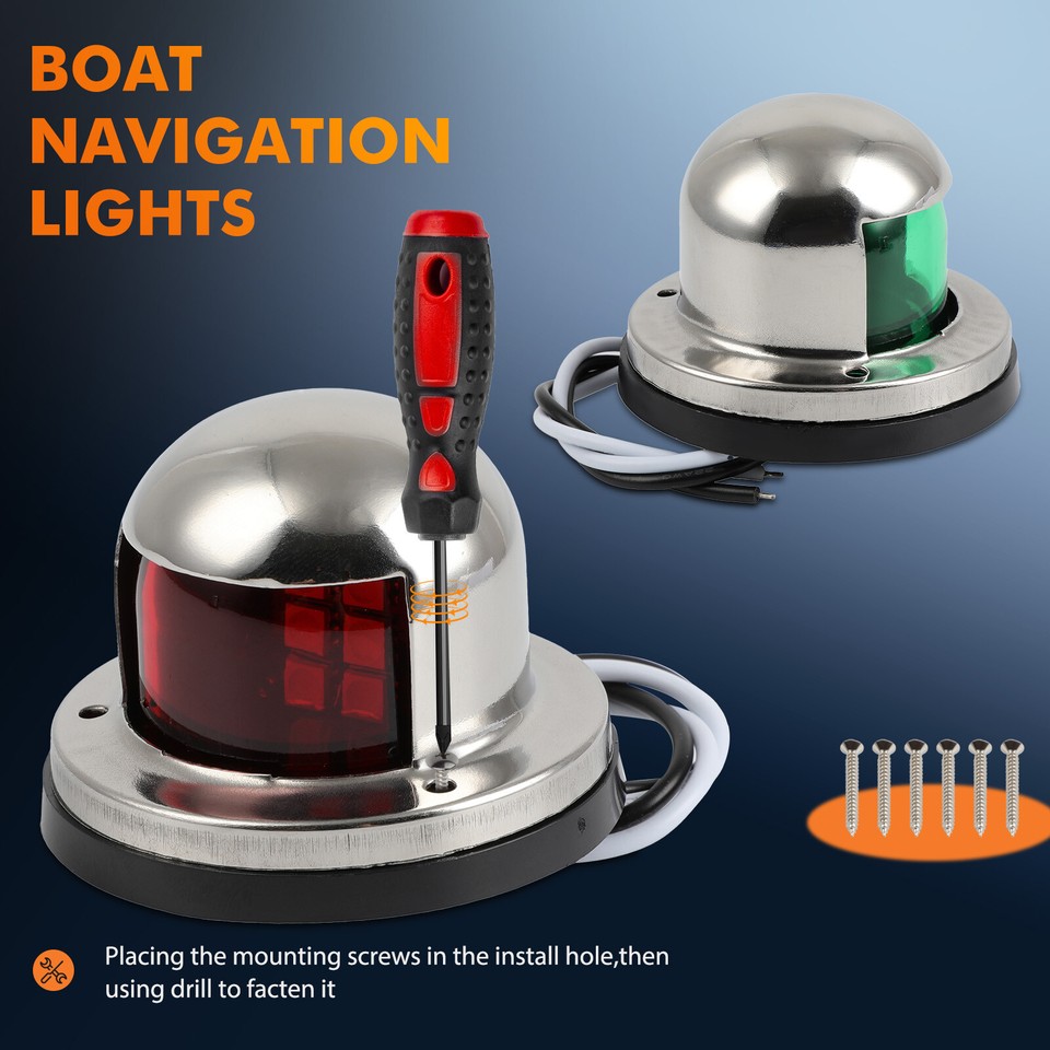 2x 12V Stainless Steel LED Bow Navigation Lights Marine Boat Yacht ...