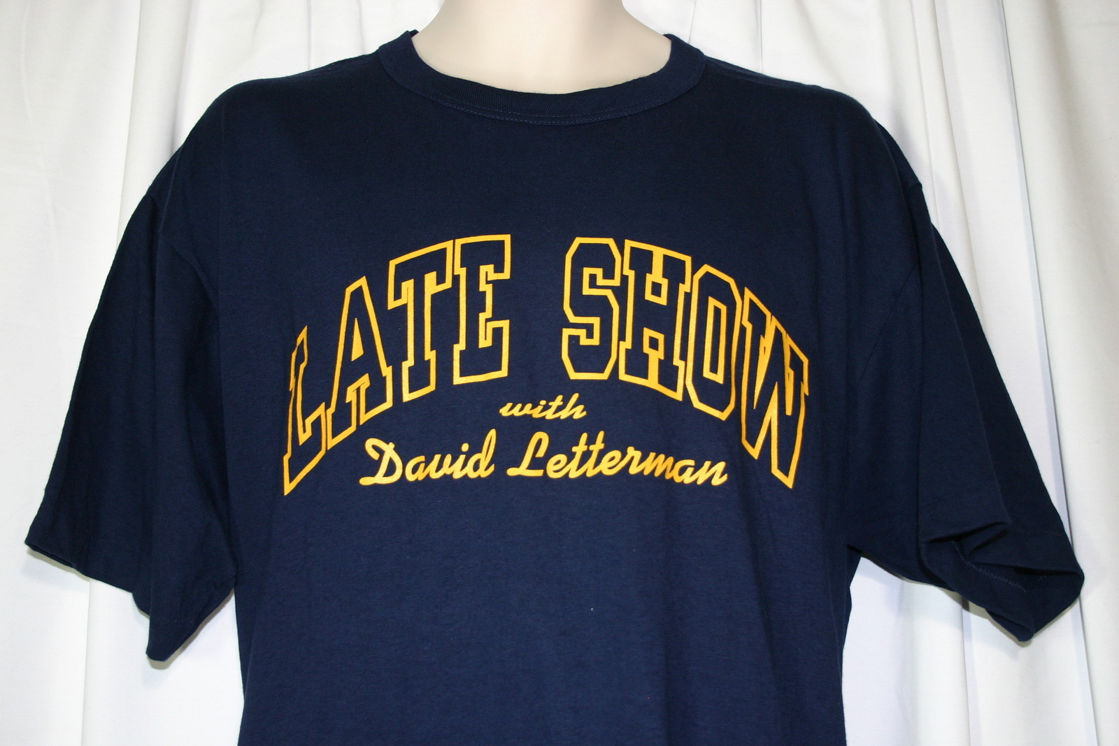 Vintage Late Show With David Letterman Logo Navy Gold T-Shirt Sz L Mint ...