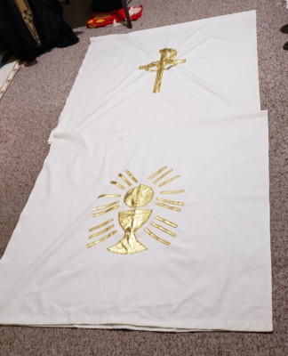 BEAUTIFUL PAIR CHURCH PARAMENTS 93" X 45" HAND MADE MARRIAGE CROSS ...