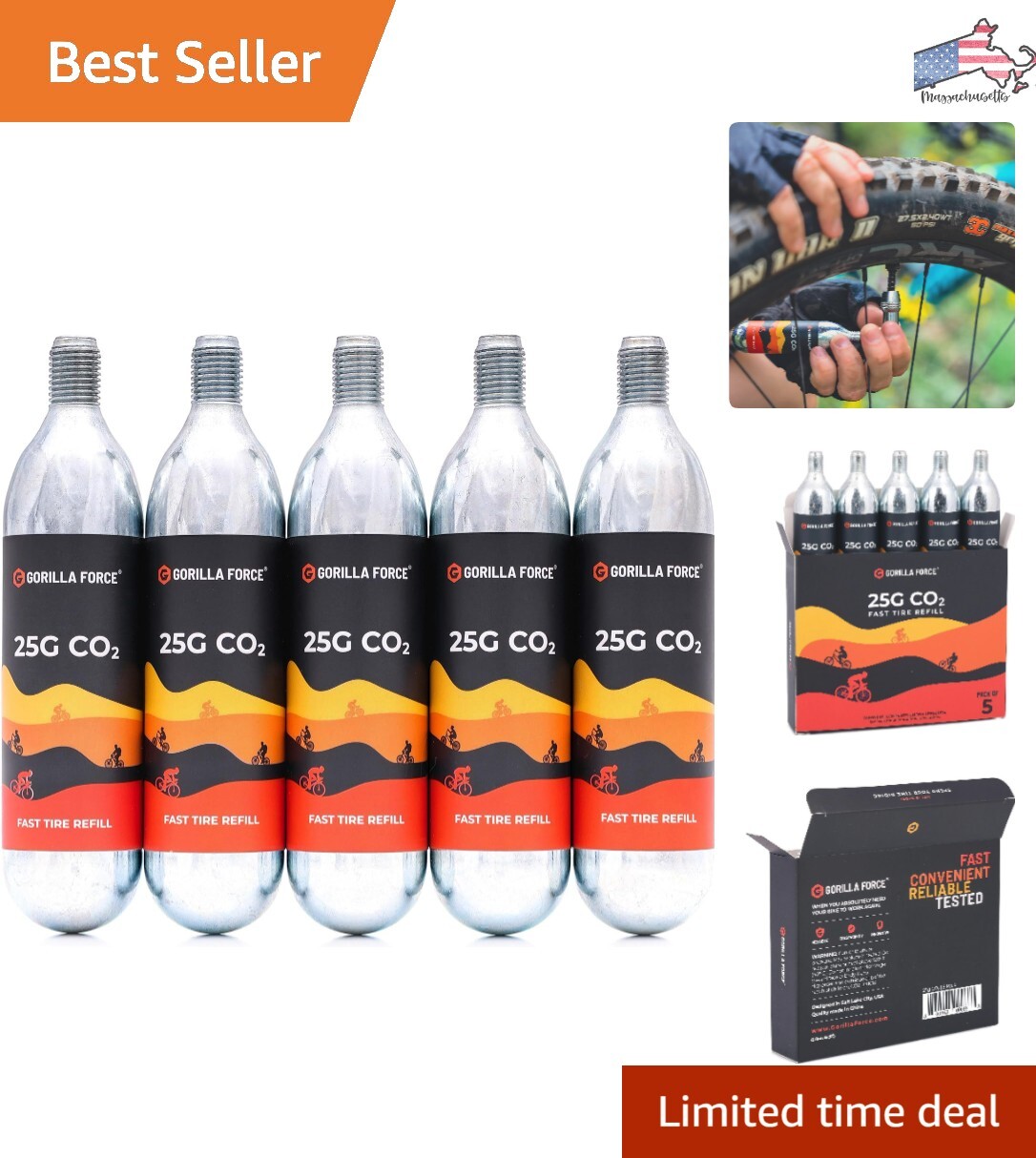 Fast Inflation CO2 Cartridges for Bike Tires - 25g, Single-Use ...