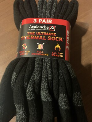 AVALANCHE ULTIMATE THERMAL CREW SOCKS MEN 6-12 SHOE SIZE 3 PAIR ALL DAY ...