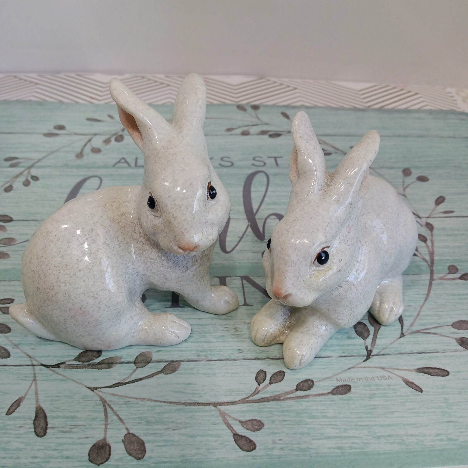 A Pair of Stonewear White Speckled Bunny Rabbit Figurines | eBay