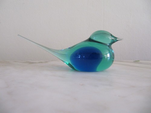 Vintage Zelezny Brod Sklo ZBS - Green & Blue Hand Blown Glass Bird | eBay
