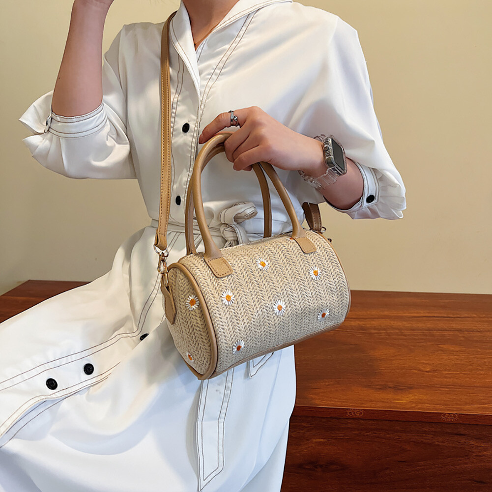 Lace Daisy Flower Straw Women Handbag Beach Holiday Woven PU Crossbody ...
