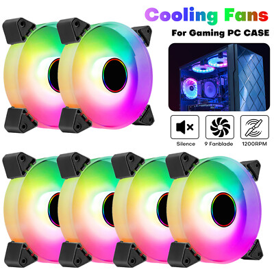 6 Pack RGB LED Quiet Computer Case PC Cooling Fan 120mm With Remote ...