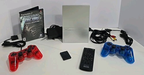 PlayStation 2 PS2 Silver Slim Model SCPH-79001 + 2 Controllers & Game ...