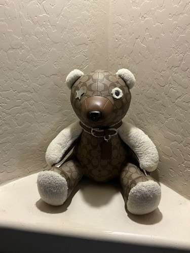 COACH LARGE Leather Collectible Bear In Signature Logo Teddy Bear | eBay