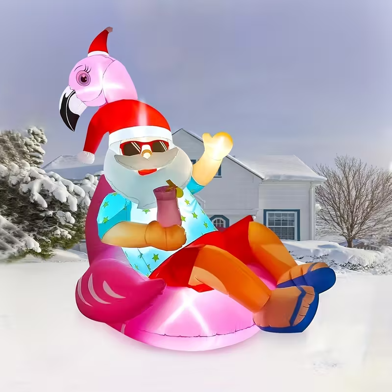 Christmas Inflatable Santa Claus Flamingo, 7.3FT Long Christmas ...