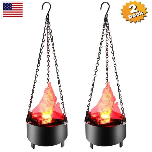 2 Pack LED Fake Flame Lamp Torch Light Fire Pot 3D Campfire Party Prop ...