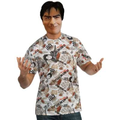 Mens Adult Official Funny Charlie Sheen Costume Shirt and Mask | eBay