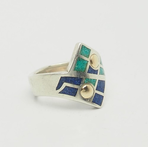 Coleman Co sterling silver 14k yellow gold dots inlaid gemstones ring ...