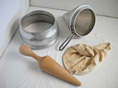 VTG Wear-Ever No. 8 Sieve, Pan Adapter, Cloth Strainer Insert & Wooden ...