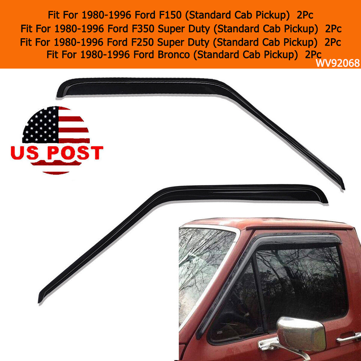Window Visors Rain Guards for 80-96 Ford F150 F250 F350 Super Duty ...