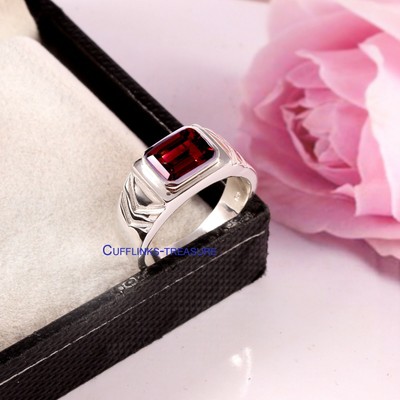 Natural Garnet Gemstone with 925 Sterling silver Ring for Men's #J768 | eBay