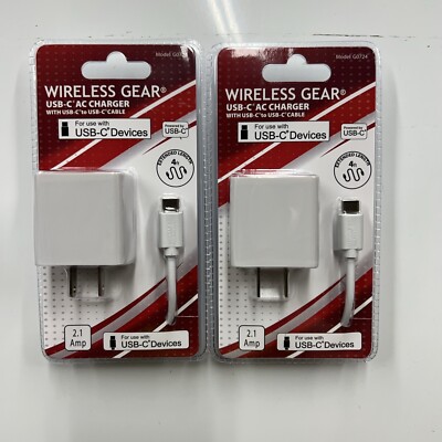 Wireless Gear USB C AC Charger w/USB C to USB C Cable 4ft 2.1 Amp 2 ...