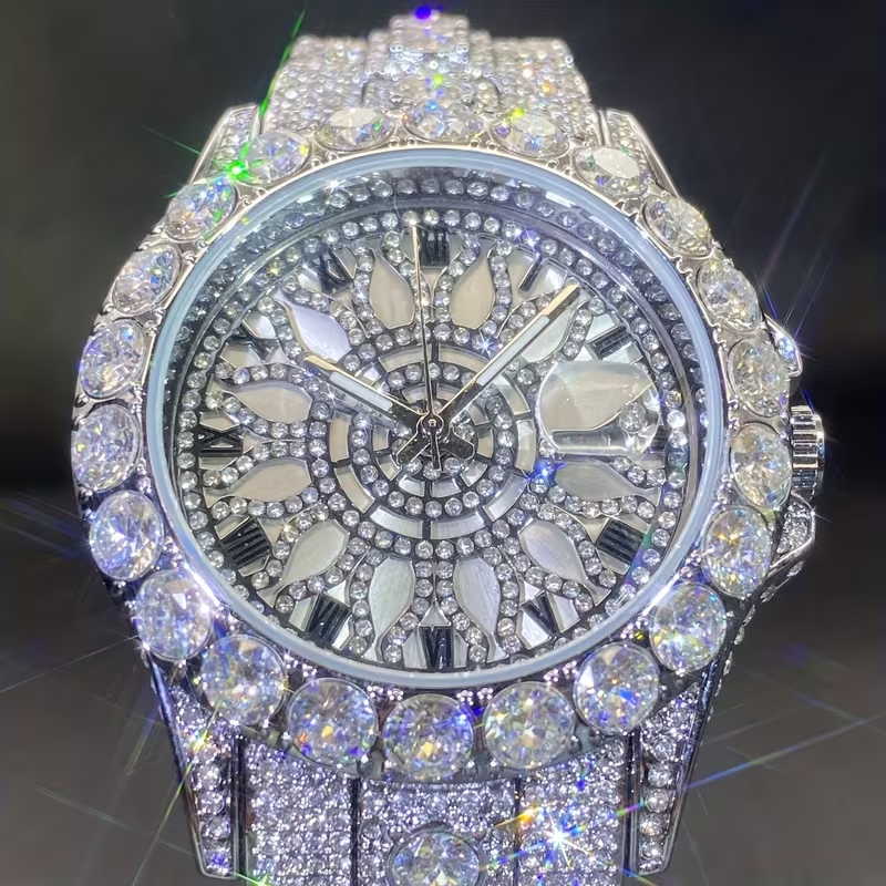 Custom Bling Luxury Ice out Bust Down Men's Watch Iced Simulated VVS Cz ...