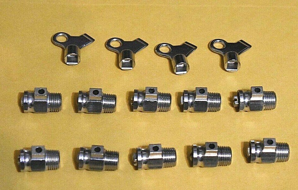 10 Radiator Nickel Plated Brass Air Vent Bleeder Coin Valves 1/8" MIP ...