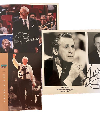 3 Signed autograph photos NBA Basketball coaches: Pat Riley H. Brown ...