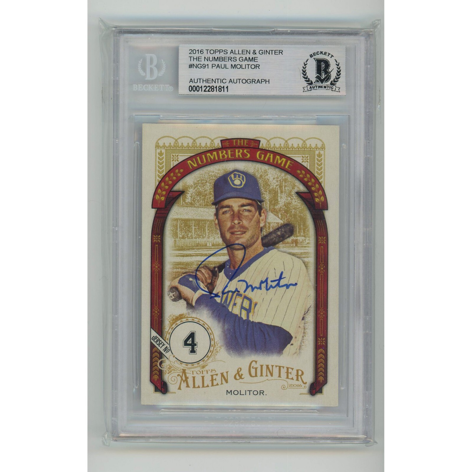 Paul Molitor 2016 Allen & Ginter Numbers Game #NG91 BAS Beckett ...