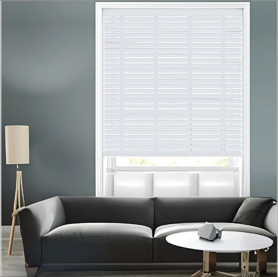 Faux wood wooden Venetian Blinds String and Tape Grey Blind 50 mm slats ...