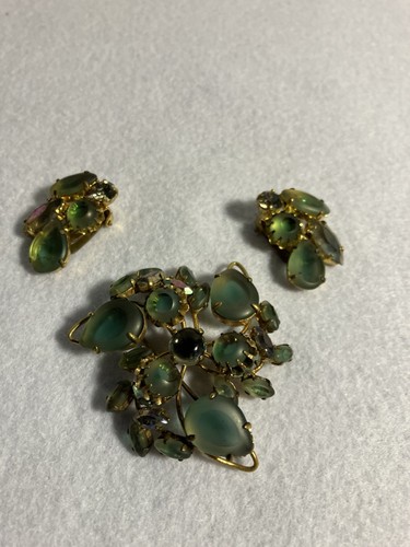 Vintage M West Germany Brooch And Matching Earrings Green Beauty marked ...