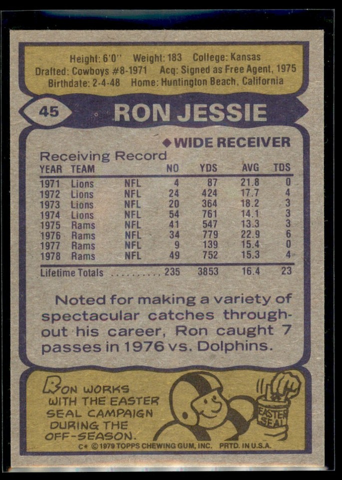 1979 Topps Ron Jessie Los Angeles Rams #45 | eBay