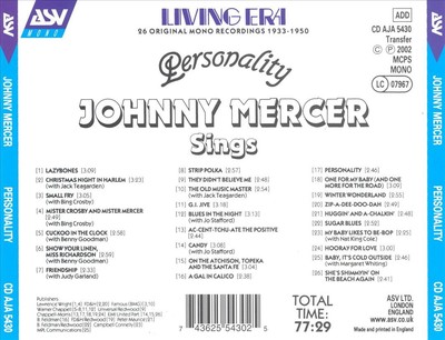 JOHNNY MERCER SINGS PERSONALITY NEW CD 743625543025 | eBay